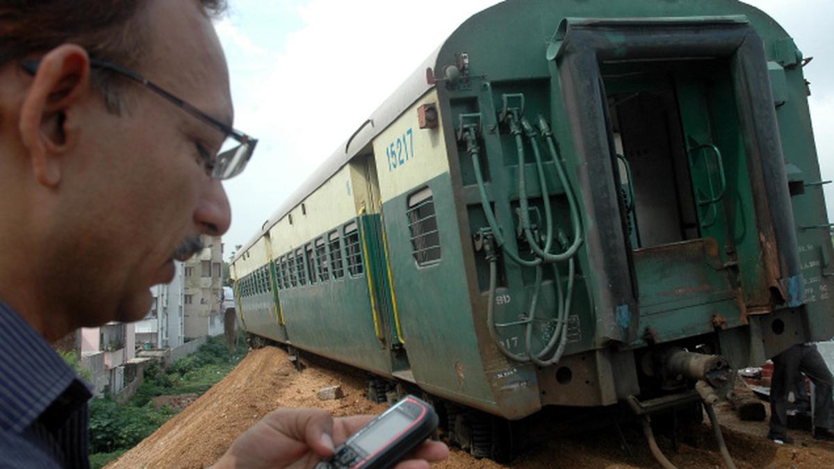 Local train derails, ends journey at 'Sand Hump' - The Hindu