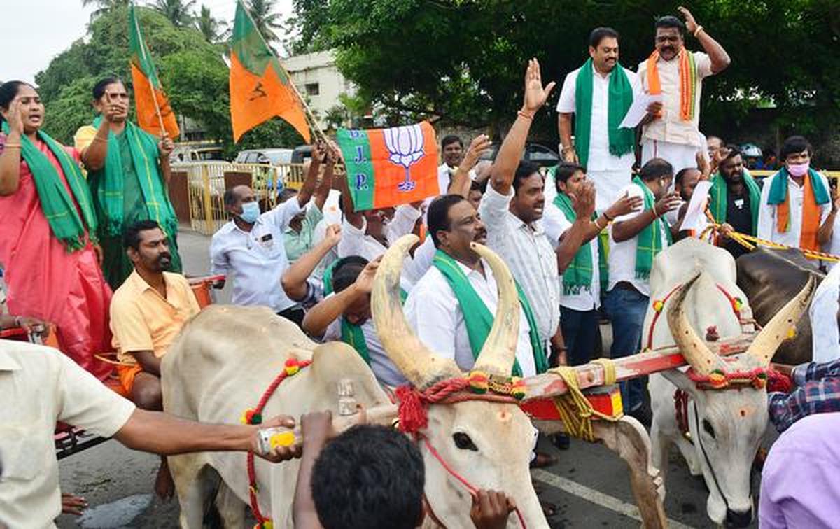 BJP stages protest against State govt. over fuel price - The Hindu