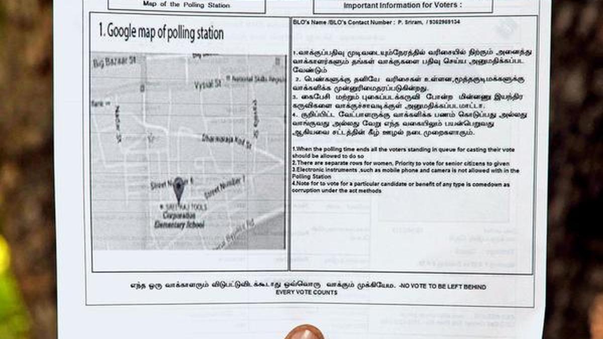 Booth slips with map to guide voters to booths - The Hindu