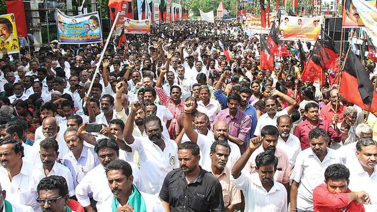DMK cadre stage protest against green corridor project - The Hindu DMK cadre stage protest against green corridor project - The Hindu
