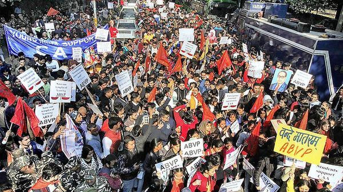 ABVP activists march against violence - The Hindu