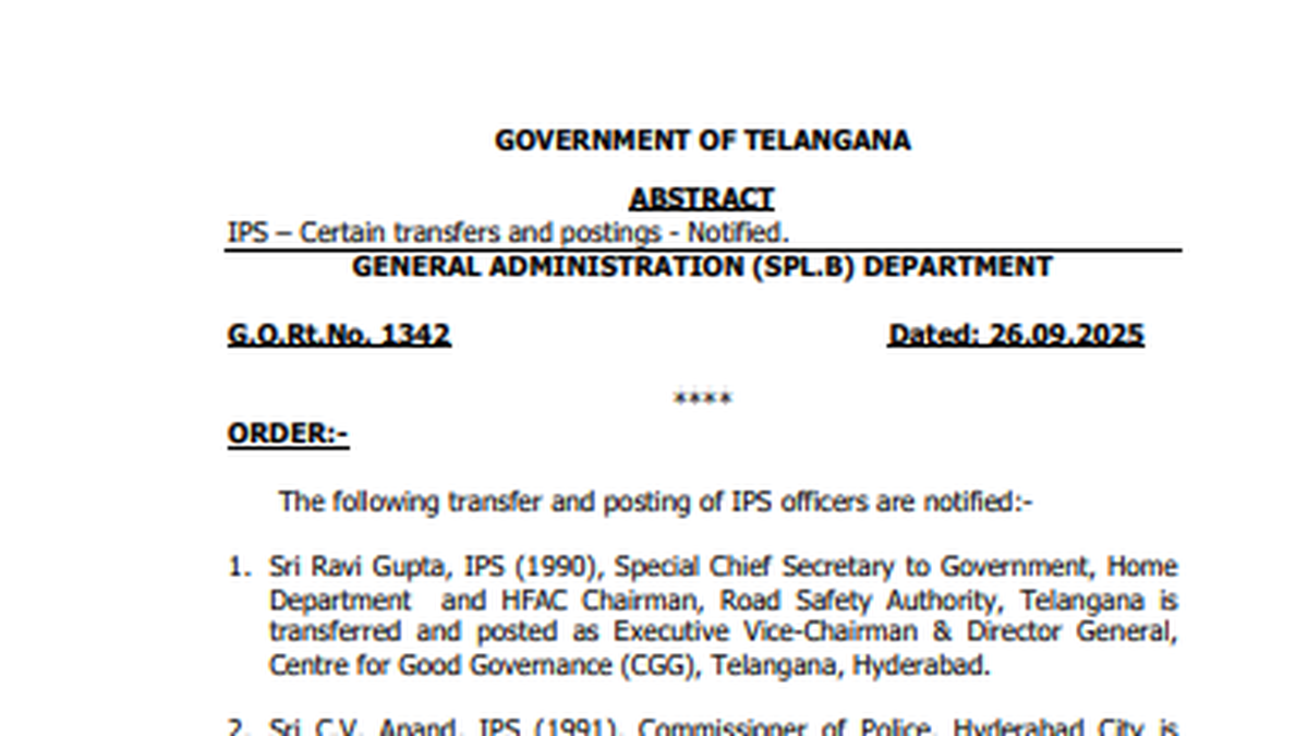 Telangana IPS reshuffling Sep 2025 | Sajjanar is new Hyderabad Police Commissioner, Charu Sinha ...