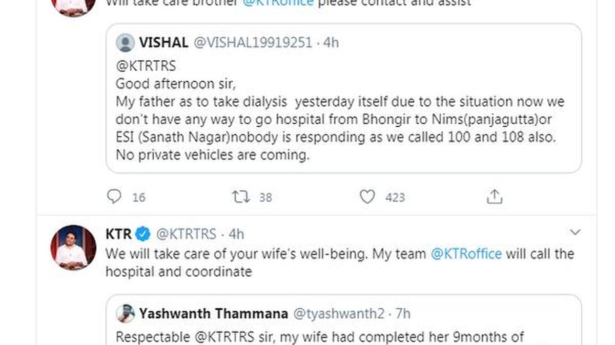 Lockdown triggers flurry of SOS messages on KTR’s Twitter page - The Hindu