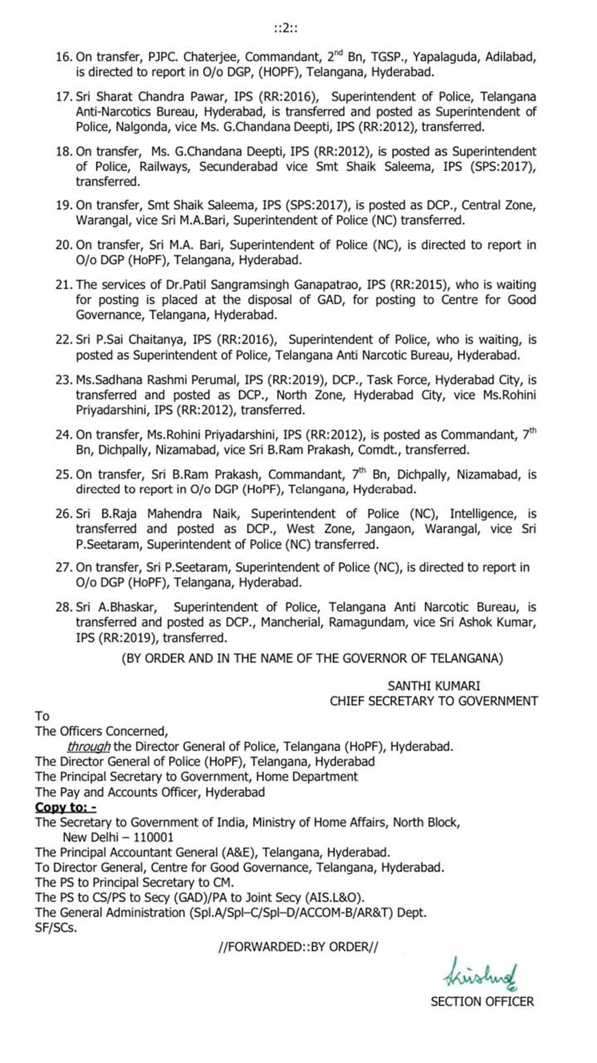 Telangana Govt transfers 28 IPS officers, gives them new postings - The ...