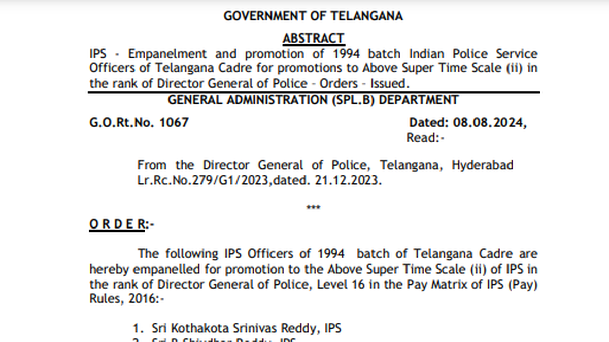Telangana government promotes five IPS officers to DGP rank - The Hindu