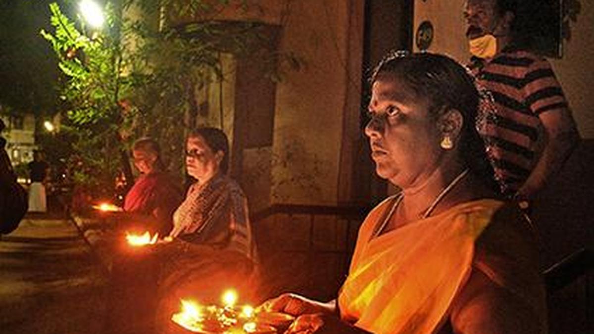 Lights go off, aerial crackers light the sky - The Hindu