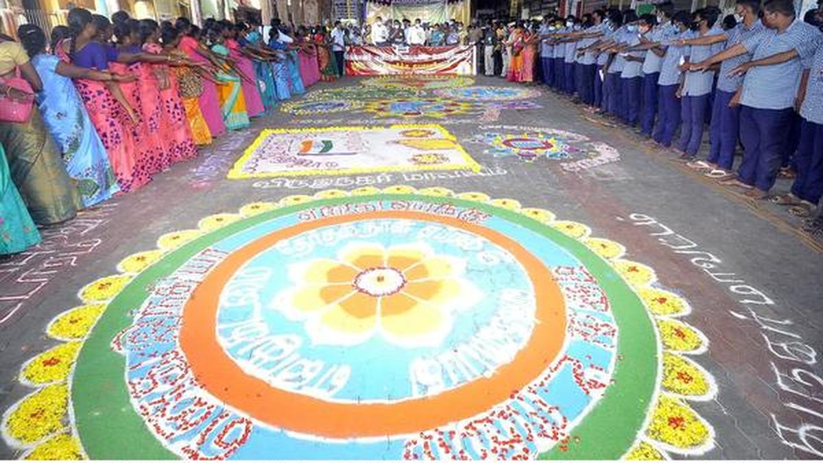 Rangoli competition held to create awareness on voting - The Hindu