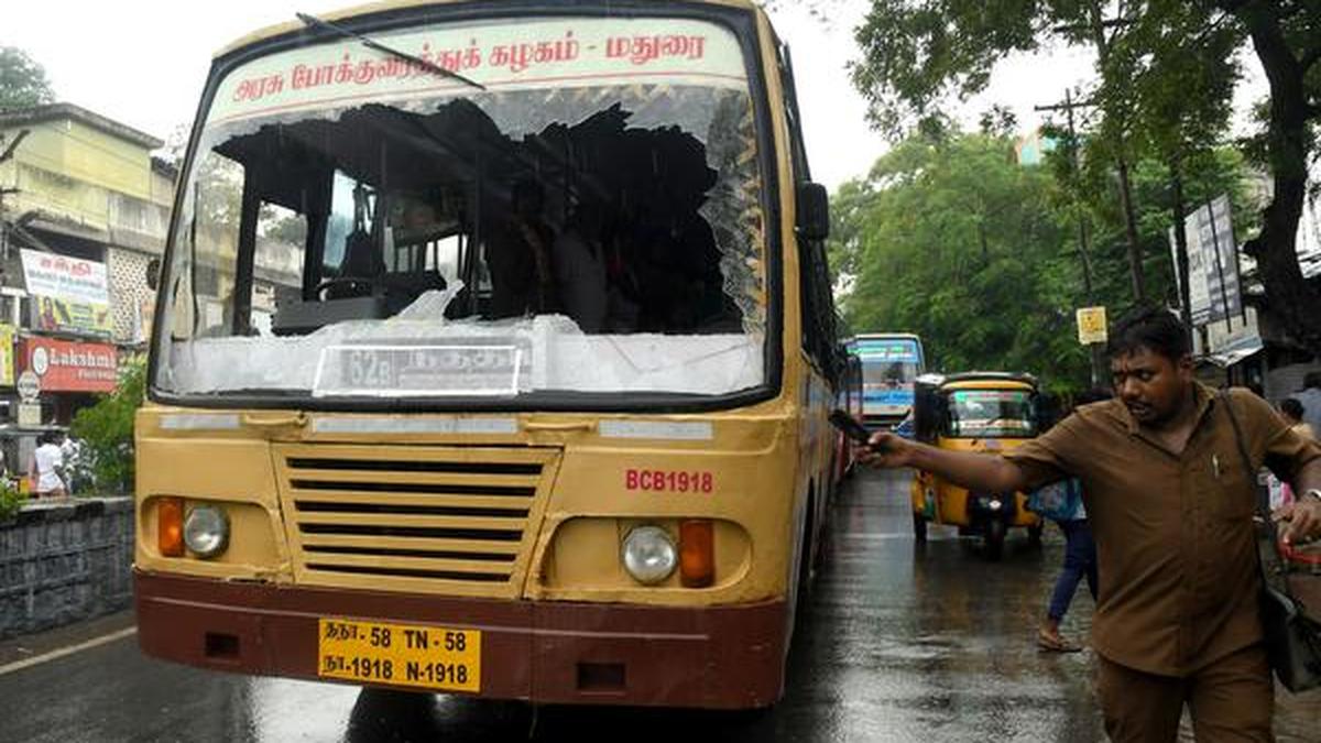 23 held for damaging windshield of city bus - The Hindu