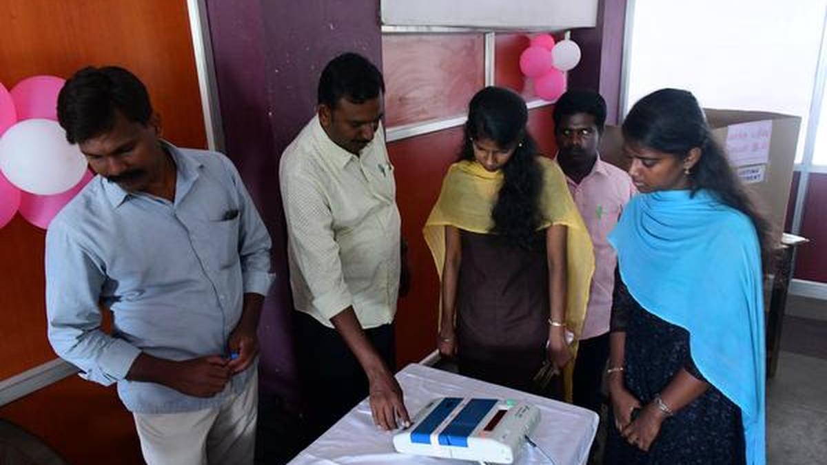 Model polling booth set up at new bus stand - The Hindu