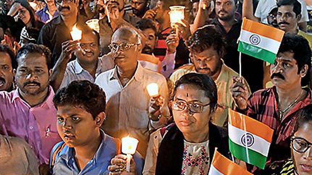 Candlelight rally taken out for Pulwama martyrs - The Hindu