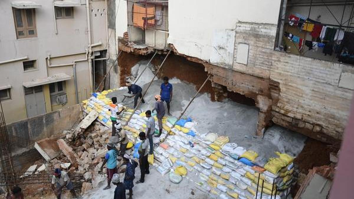 Wall collapse: Four families evacuated - The Hindu