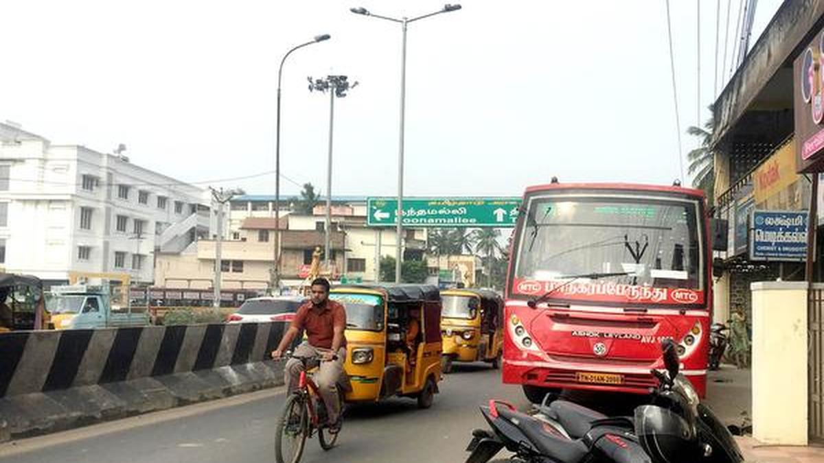 Bridge work leaves buses on the road in Pattabiram - The Hindu