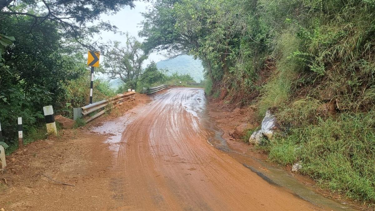 Damaged Mattrapalli-Pudur Nadu Road in Jawadhu Hills near Tirupattur ...