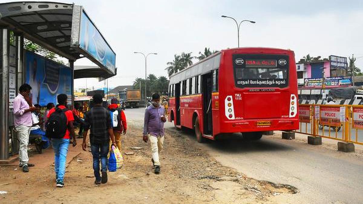 Bays come up at bus stops near Madhavaram terminus - The Hindu