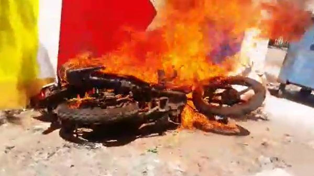 Man sets bike on fire in protest - The Hindu