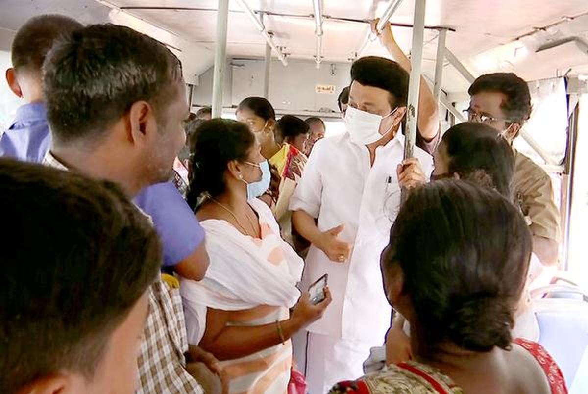 Stalin gets into a bus, interacts with passengers - The Hindu