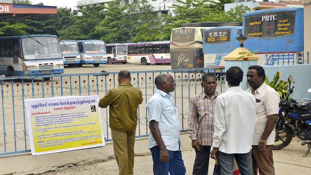 PRTC buses off the road as employees continue strike - The Hindu