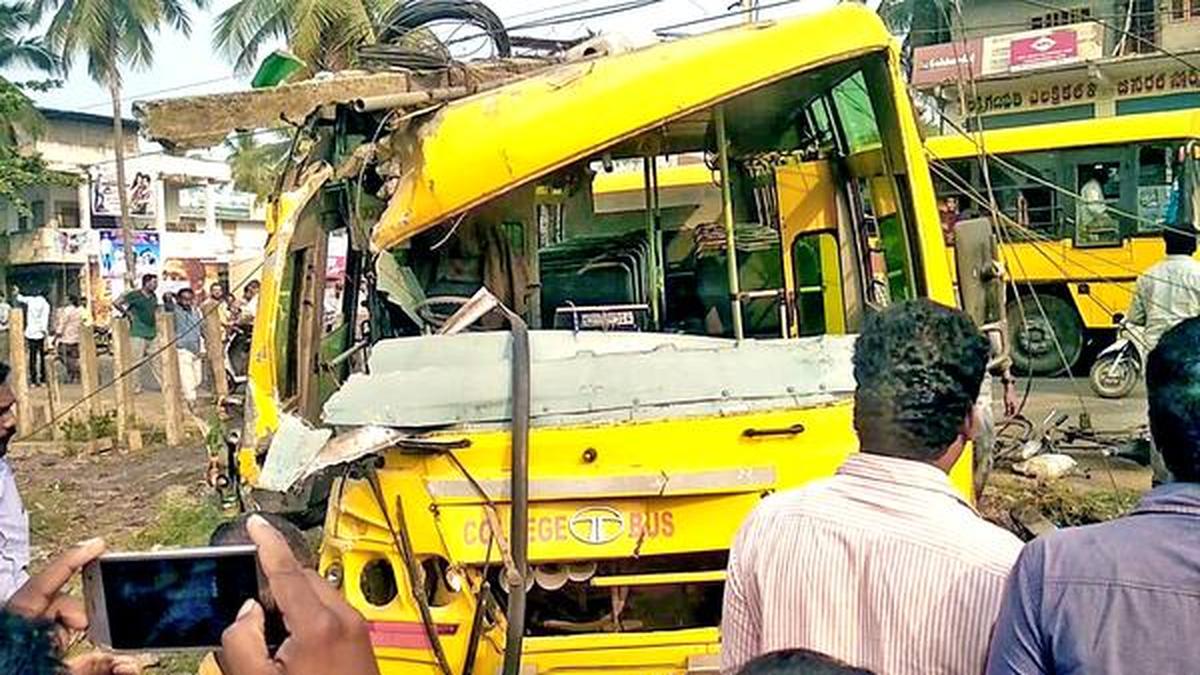 Lucky escape for students as bus goes out of control - The Hindu