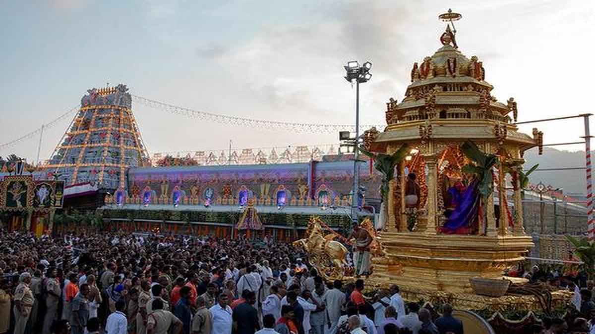 Splendour marks golden chariot procession in Tirumala - The Hindu