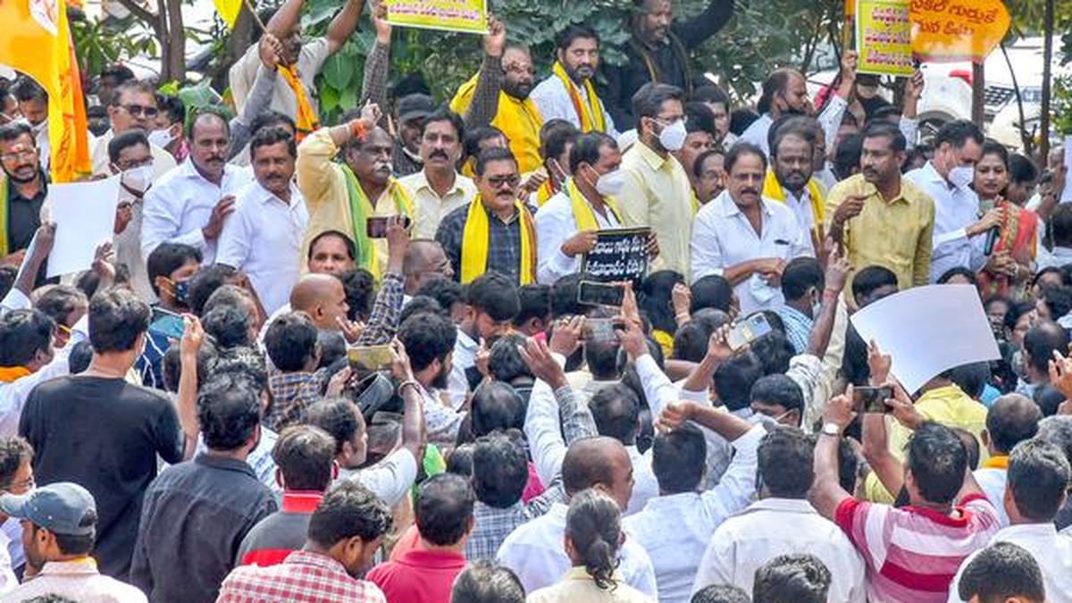 TDP activists stage protest over ‘remarks’ made against Naidu’s wife ...