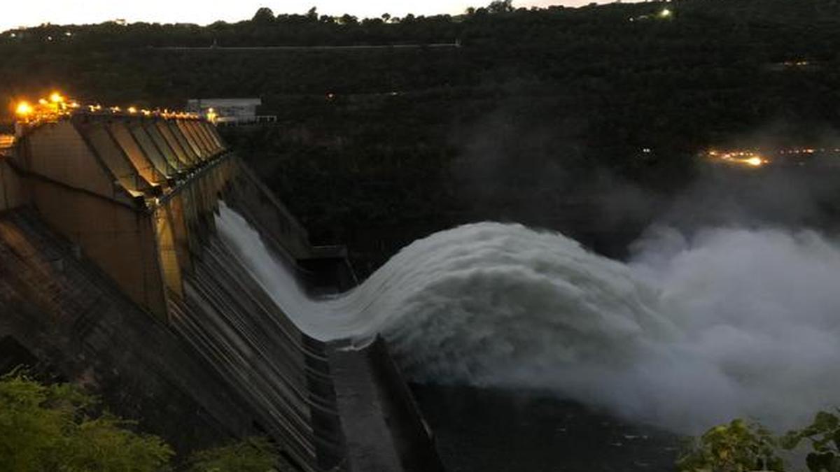 Srisailam dam gates lifted, 53,000 cusecs being discharged - The Hindu