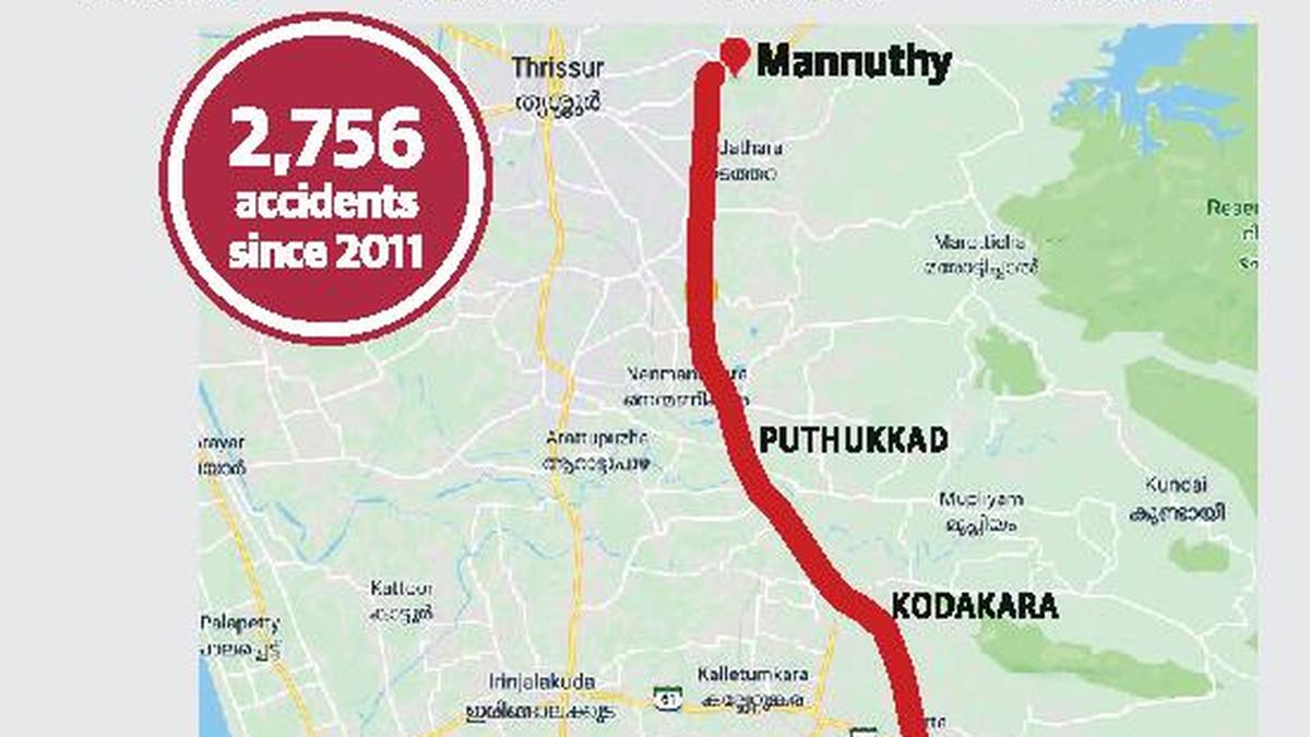Safety at peril on Mannuthy-Karukutty stretch of NH - The Hindu