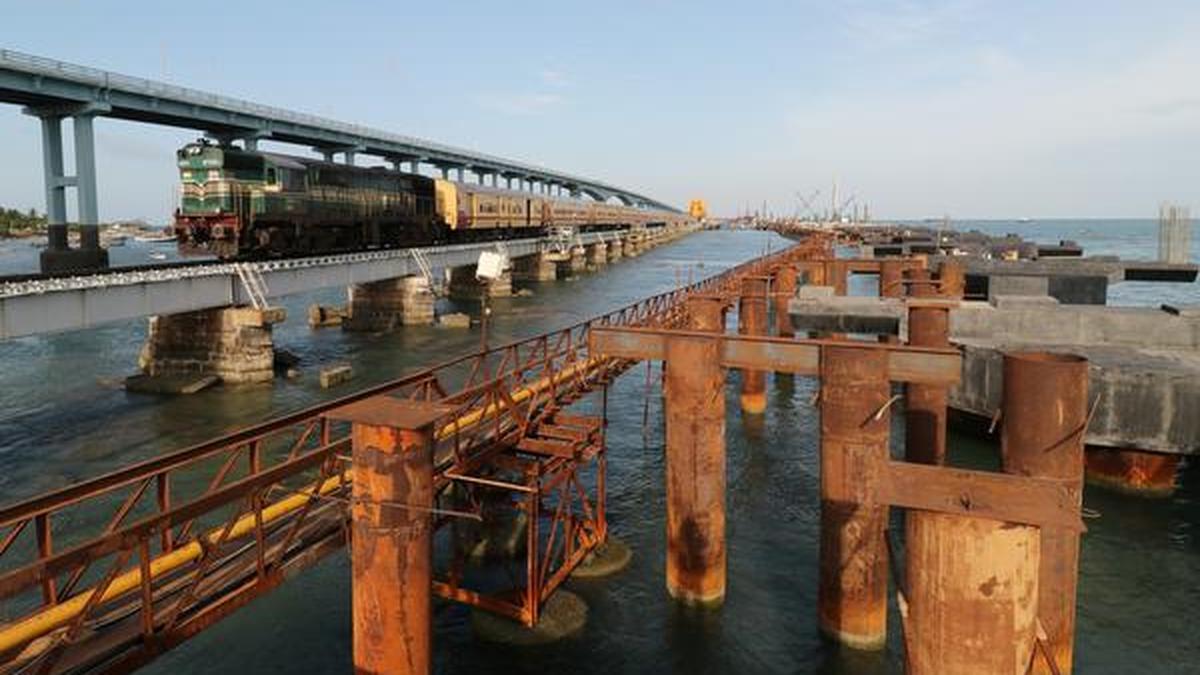 Train movement resumes on Pamban bridge - The Hindu