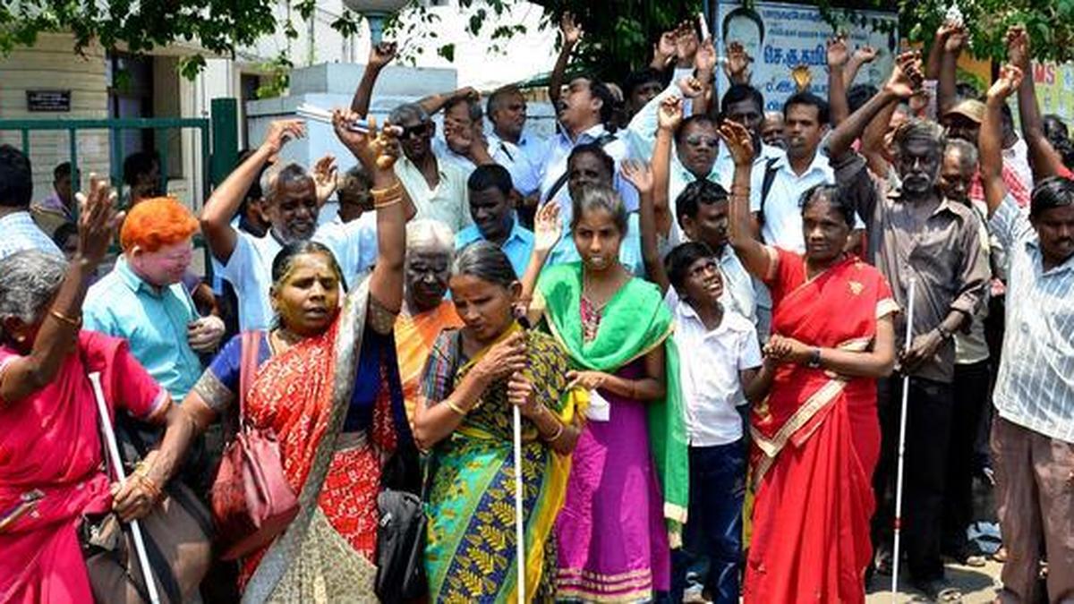 Disability rights activists protest - The Hindu