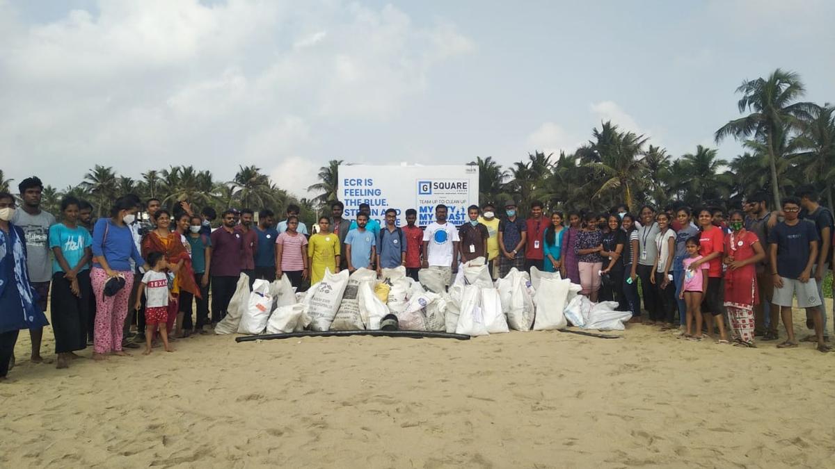 ‘Green warriors’ clean Injambakkam beach - The Hindu