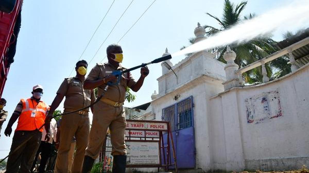 Municipal workers disinfect entire Shenbakkam area - The Hindu