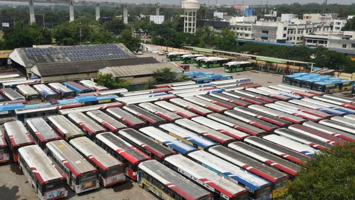 TSRTC unions bus strike enters second day - The Hindu