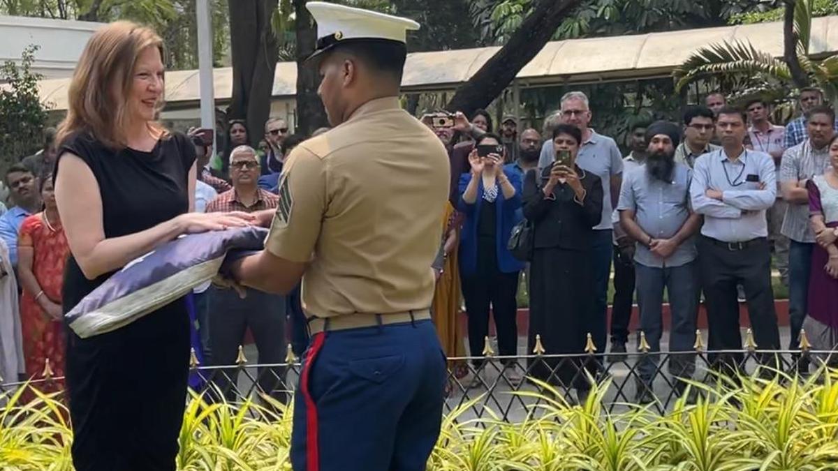 U.S. Flag lowered officially closing the present location of US ...