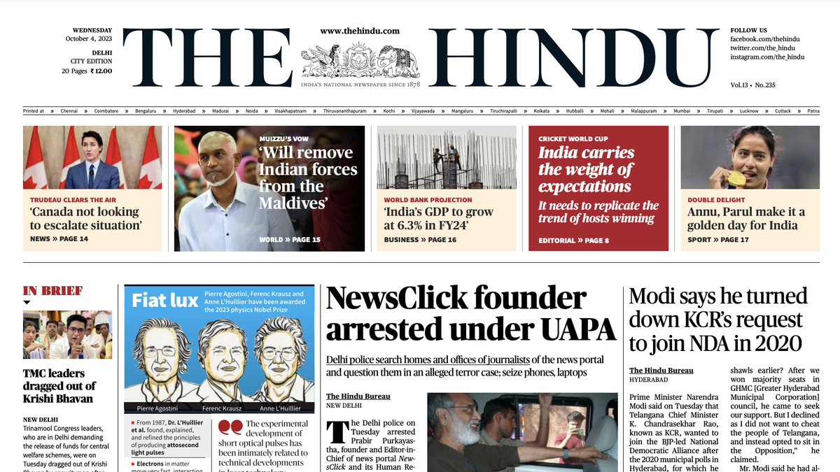 NewsClick founder, Head of HR arrested in alleged terror case - The Hindu